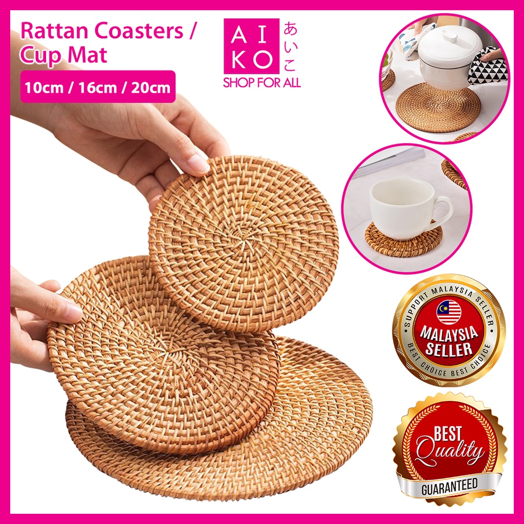 (AIKO) PELAPIK CAWAN/RATTAN WOVEN HEAT TEA COASTERS CUP PAD TEA MATS ...