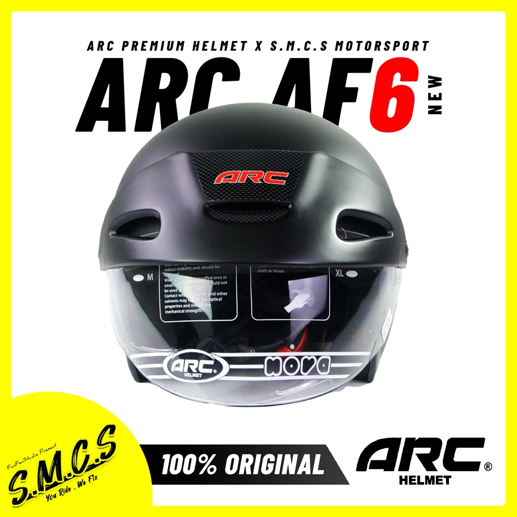 ARC Steng AF6 [New] Helmet Unique Visor Cap 2/3 Half Cut Matt Black ...