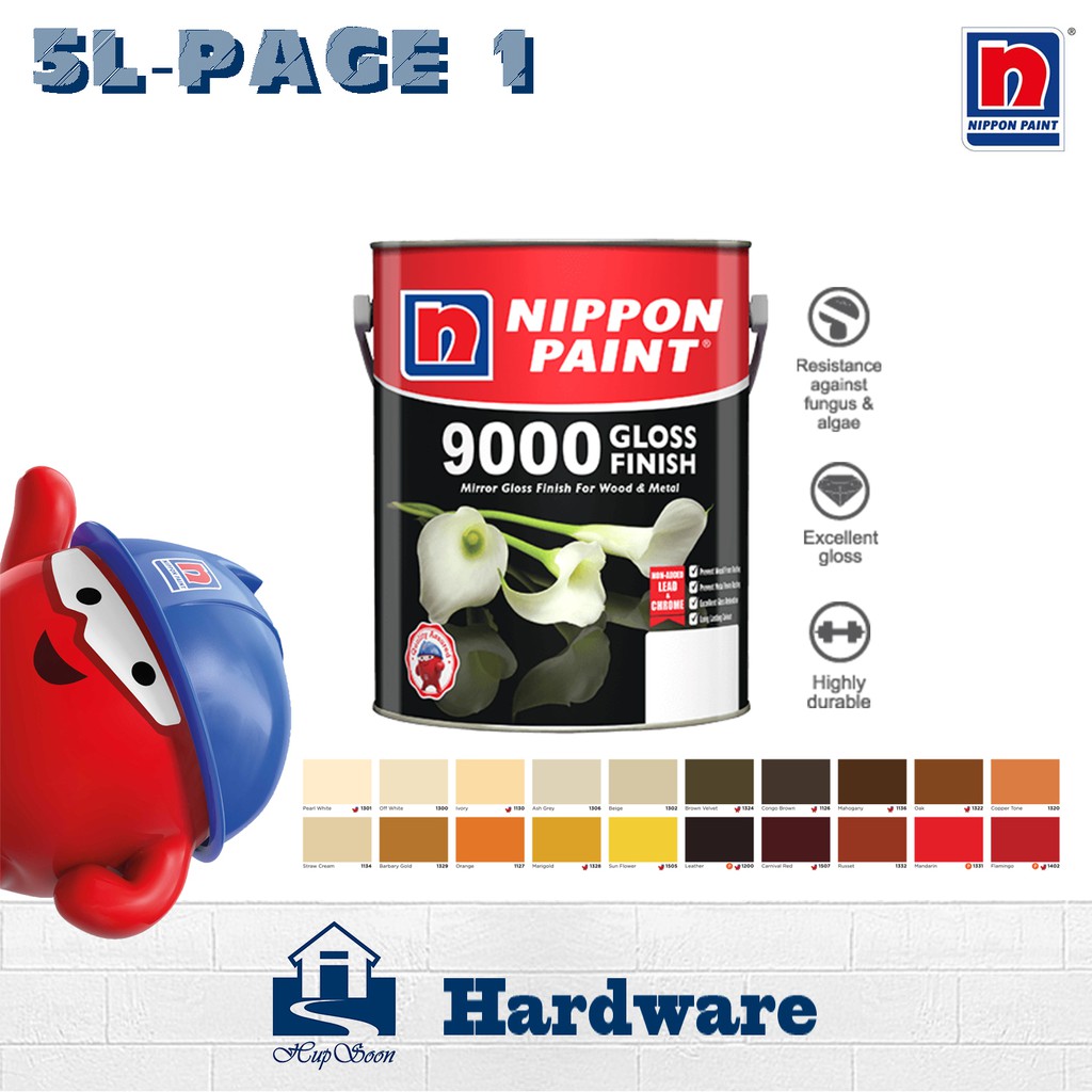 5L Nippon Paint 9000 Gloss Finish Wood & Metal Gloss Paint (Page 1 ...