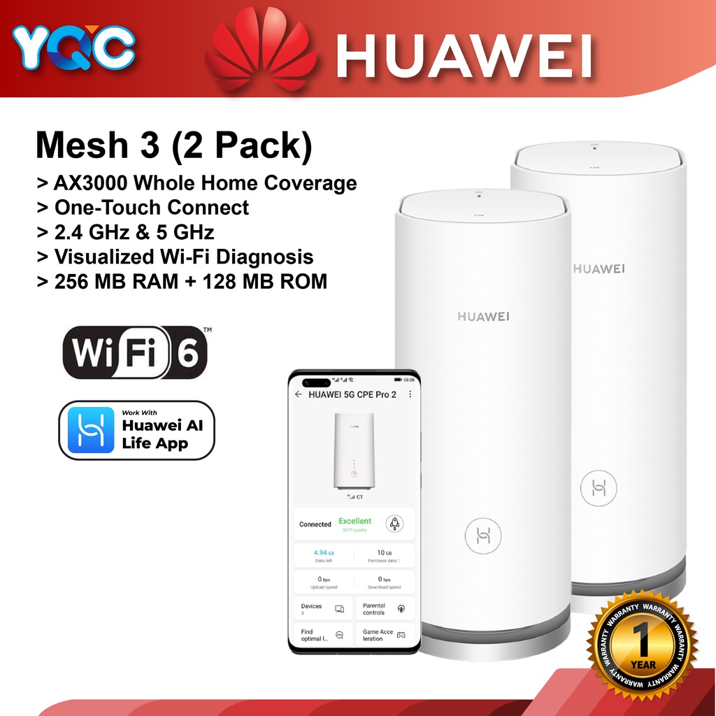 Huawei WiFi Mesh 3 AX3000 Whole Home Coverage Wifi Mesh System (2pcs ...