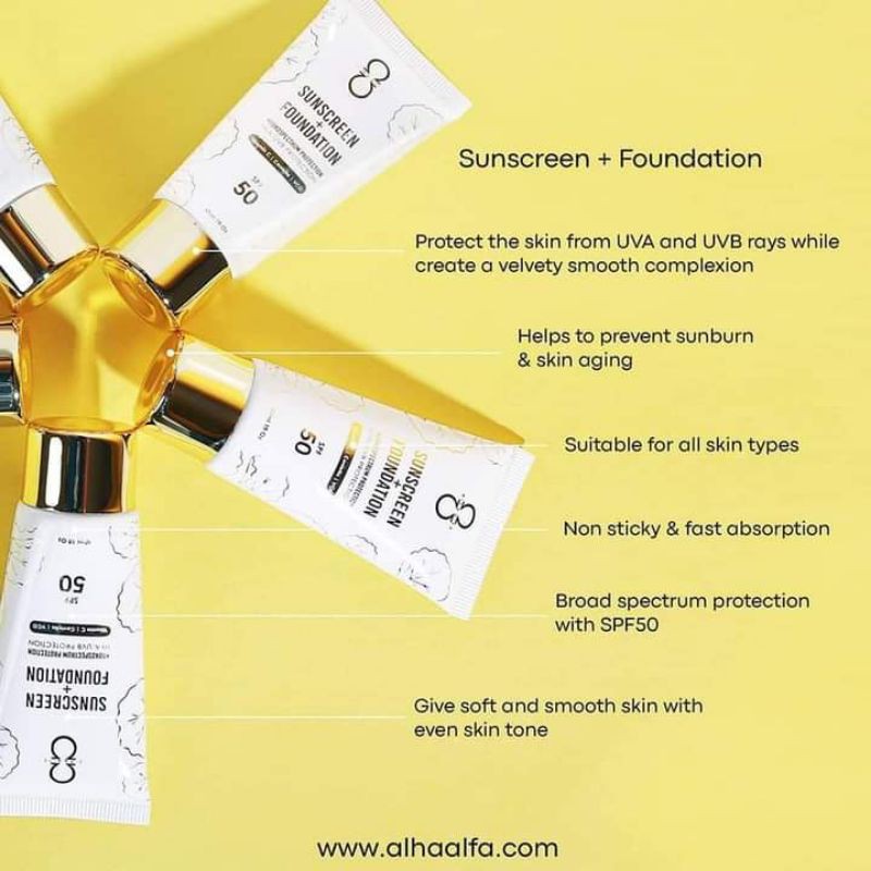 🔥🔥 sunscreen + Foundation spf 50 Original Alha Alfa🔥🔥 | Shopee Malaysia
