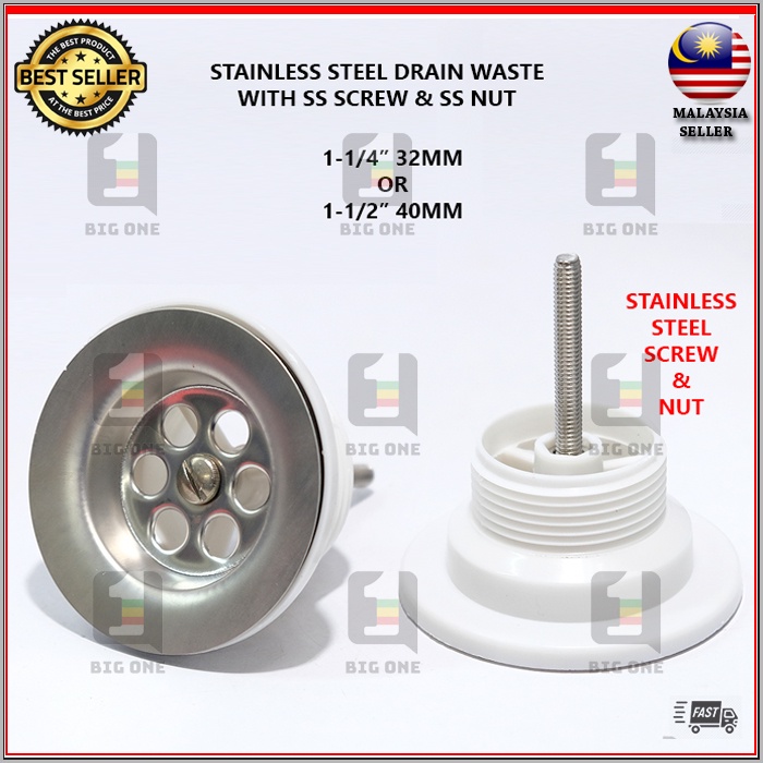 (FULLY STAINLESS STEEL SCREW) 32MM/40MM STAINLESS STEEL WASTE STRAINER ...