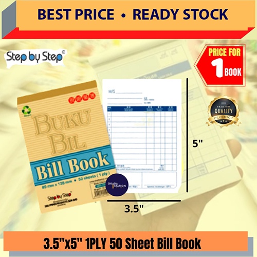 (RM2.20) OKADA 3.5" x 5" X 1 PLY Bill Book / Buku Resit / 1 Ply Bill ...