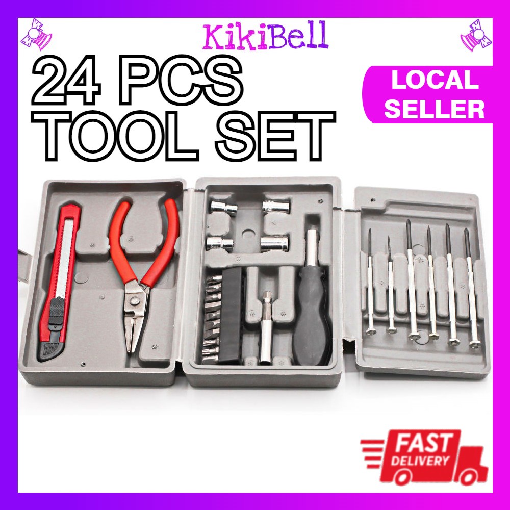 24 Pcs Household Toolbox Hardware Combination Box Tool Kit Hand Tools ...