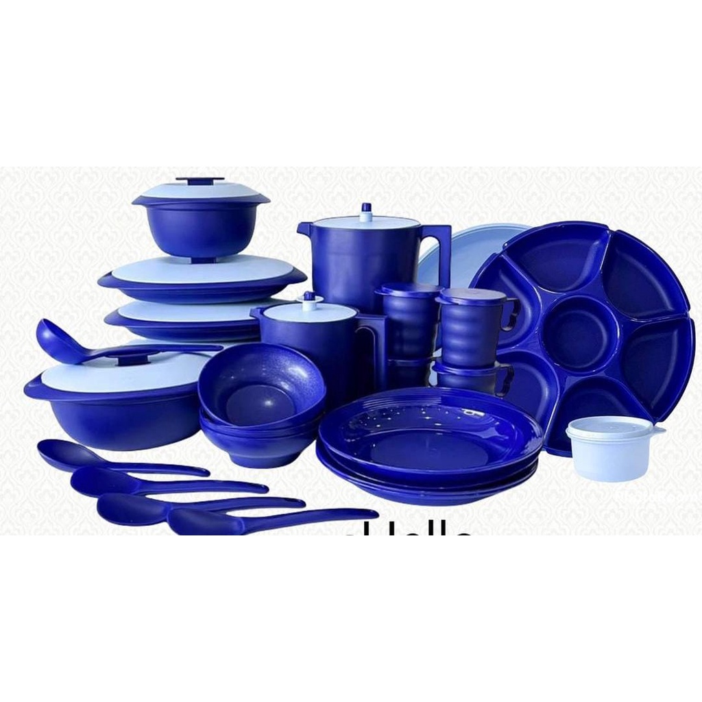 Tupperware Royale Blue Microwaveable Tabble ware Serving Set Plate Bowl ...