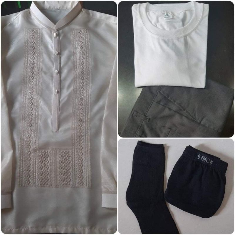 Men's Traditional Barong Tagalog Set 1 Pinya Organza with Lining and ...