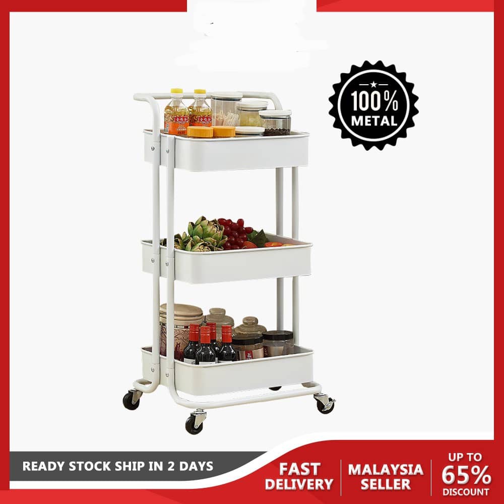 Borong 365 3 Tiers Multi-functional PP Plastic Tray Trolley Rack with ...