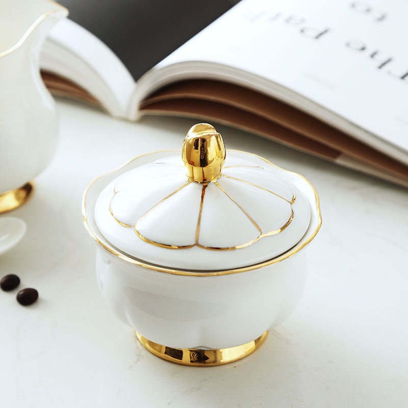 Porcelain Sugar Bowl Tea Set English Style White Sugar Bowl with Lid ...