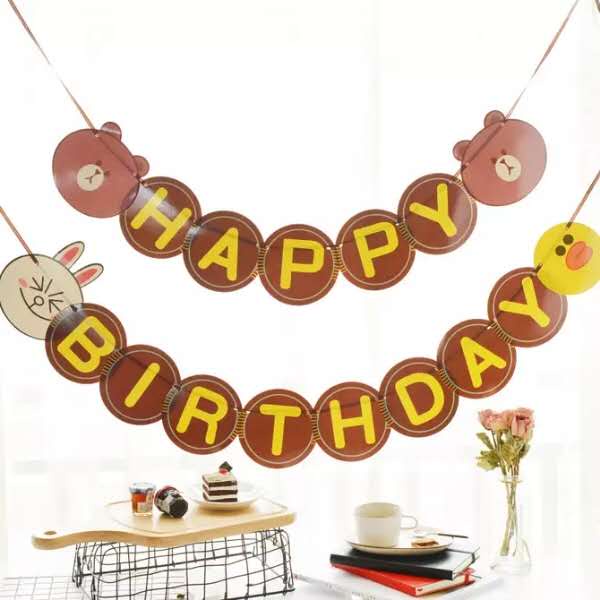 Brownbear cony"happy birthday"letters party pull flag banner | Shopee ...
