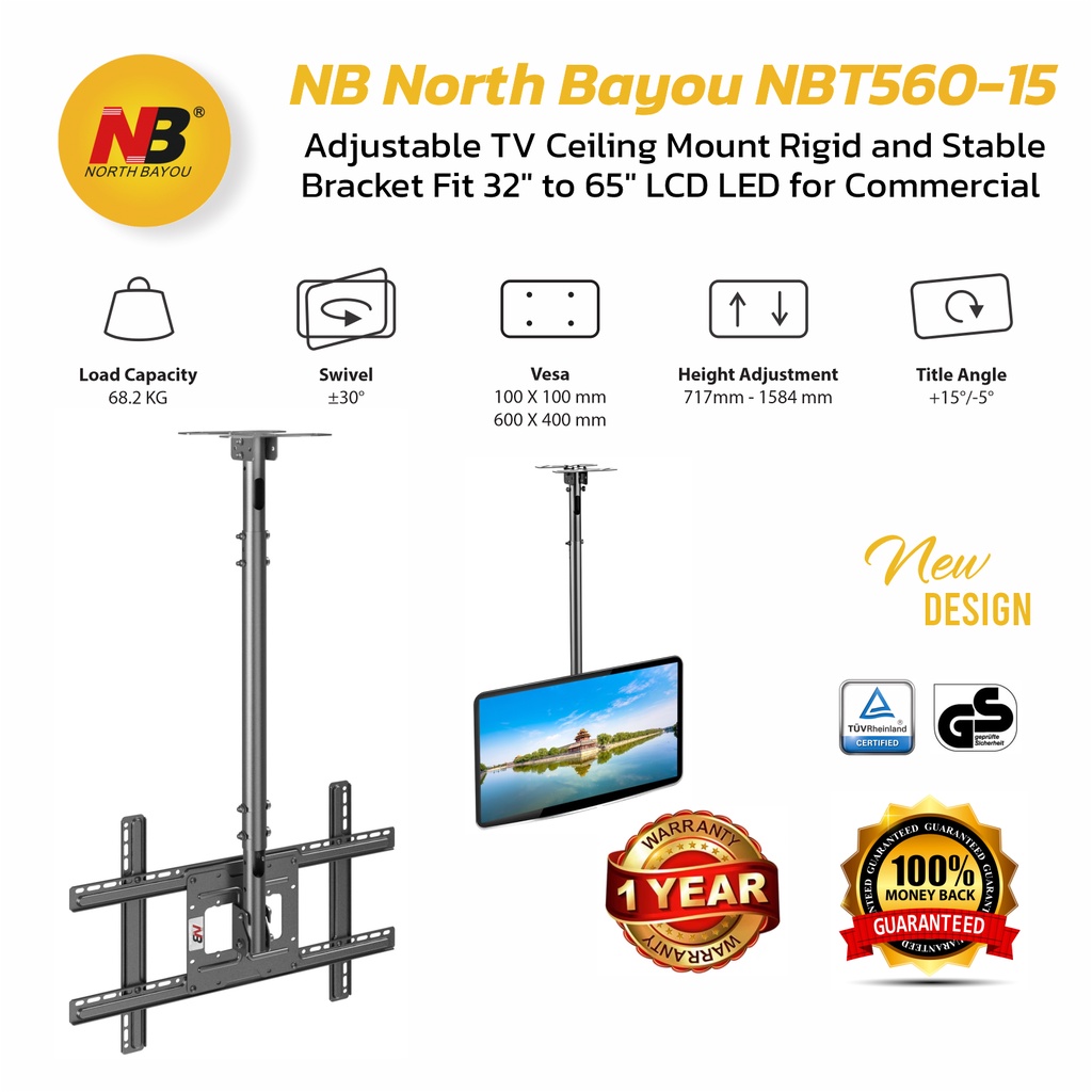 NB North Bayou NBT560-15 90° Adjustable TV Ceiling Mount Rigid & Stable ...