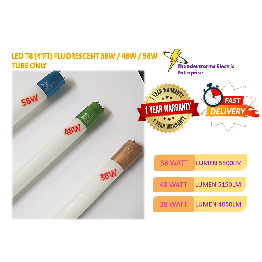 LED T8 Fluorescent Tube Extra Bright 4 Feet 45W/50W/58W Lampu ...