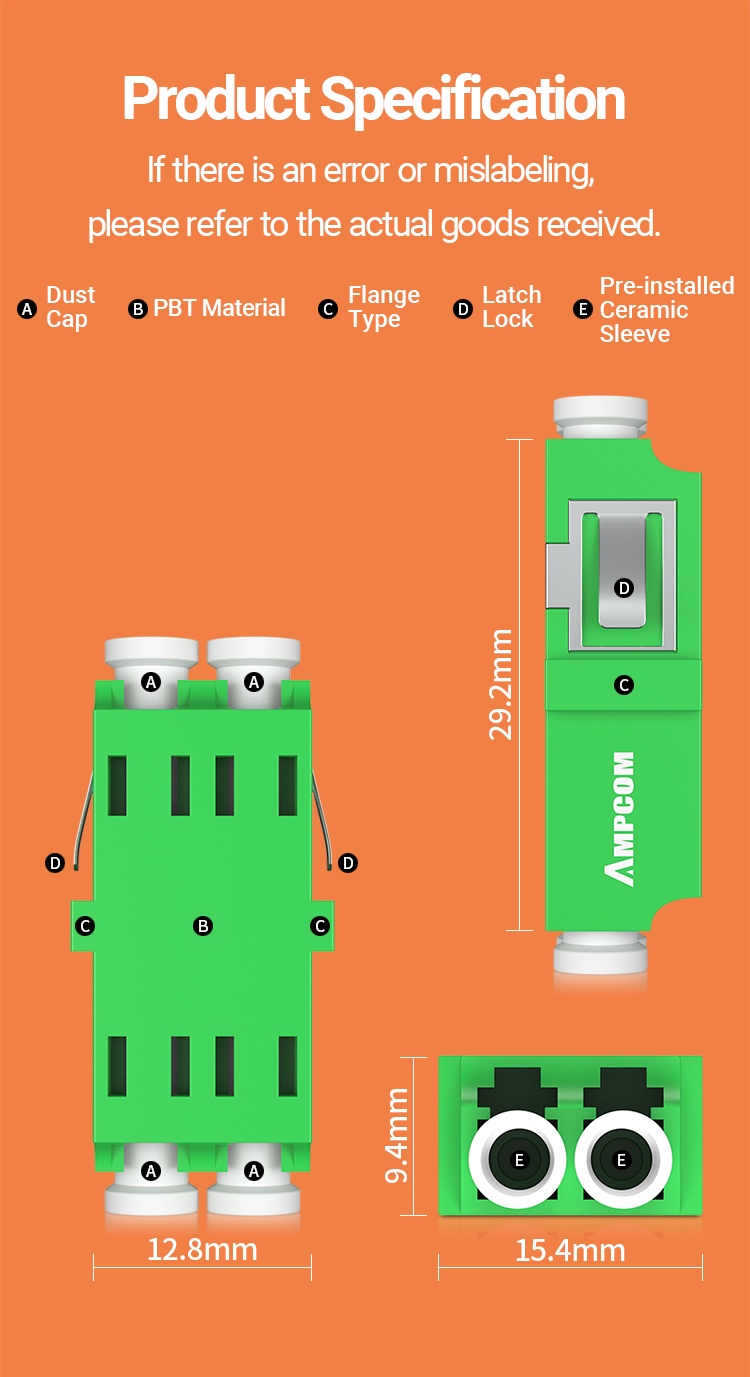 AMPCOM LC to LC Fiber Optical Adapter Coupler Duplex SMF MMF Female to ...