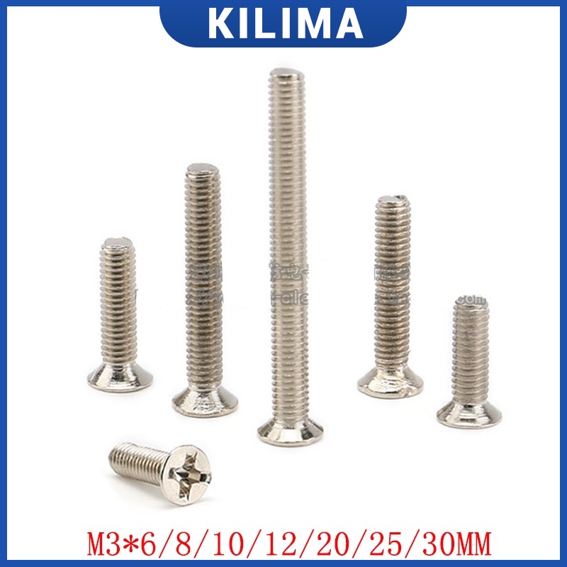 20Pcs M3 Screw Stainless Steel Flat Head Countersunk Phillips Machine ...