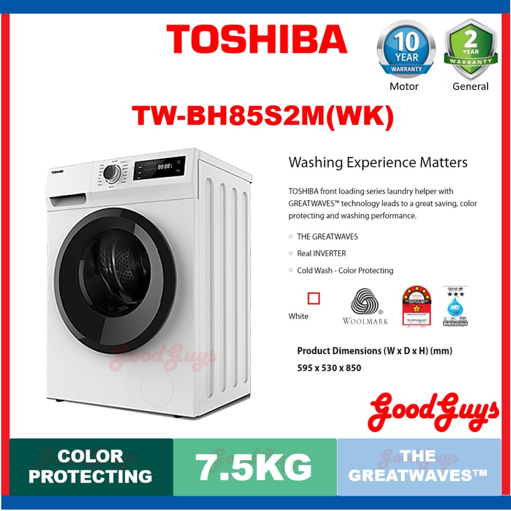 [Seller's Own Fleet] Toshiba TW-BH85S2M 7.5KG Front Load Real Inverter Washing Machine | Shopee ...
