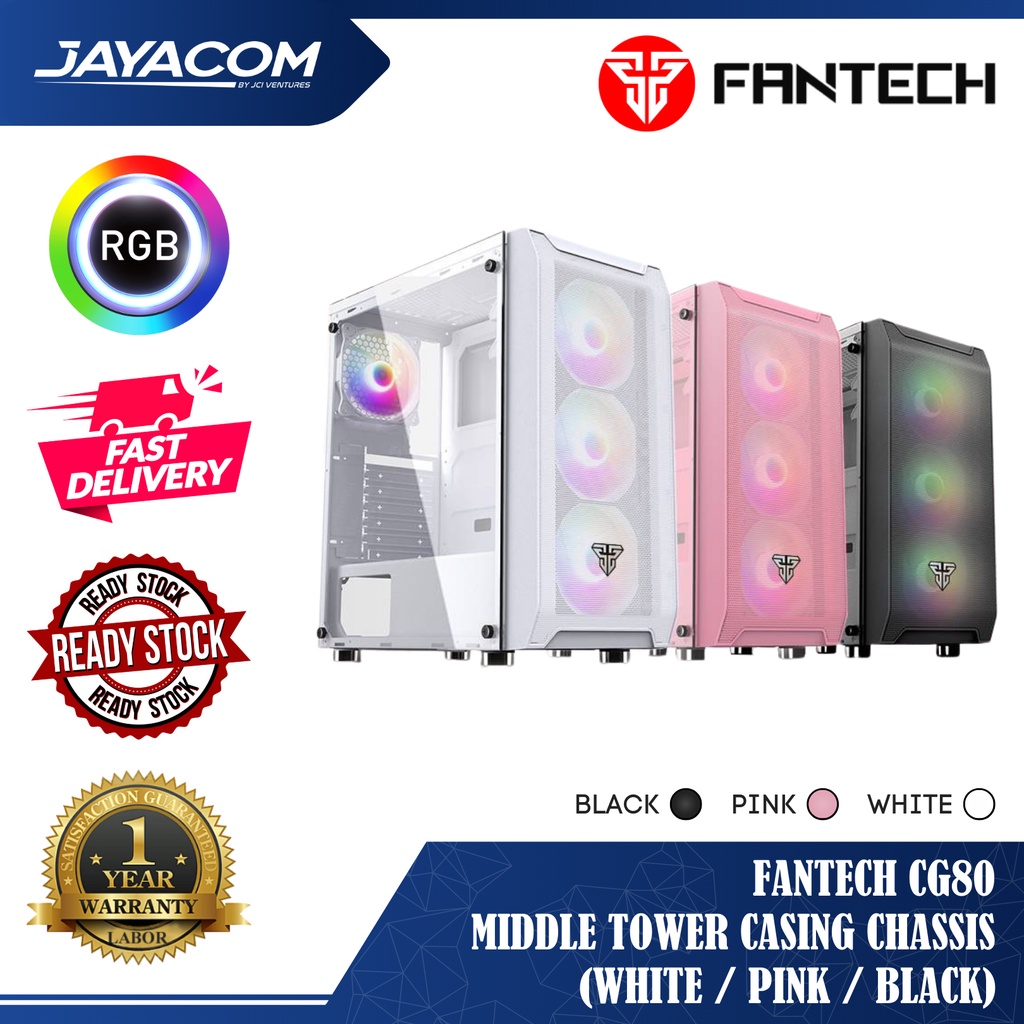 Fantech CG80 Middle Tower Casing Chassis (Black / White / Pink ...