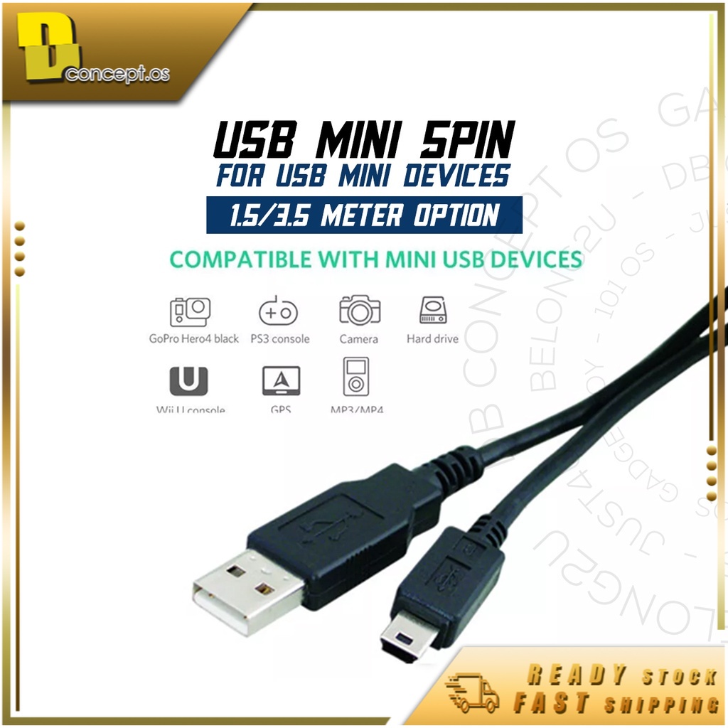 3.5M MINI USB 2.0 CABLE 5PIN MINI USB TO USB FAST DATA CHARGER CABLES ...