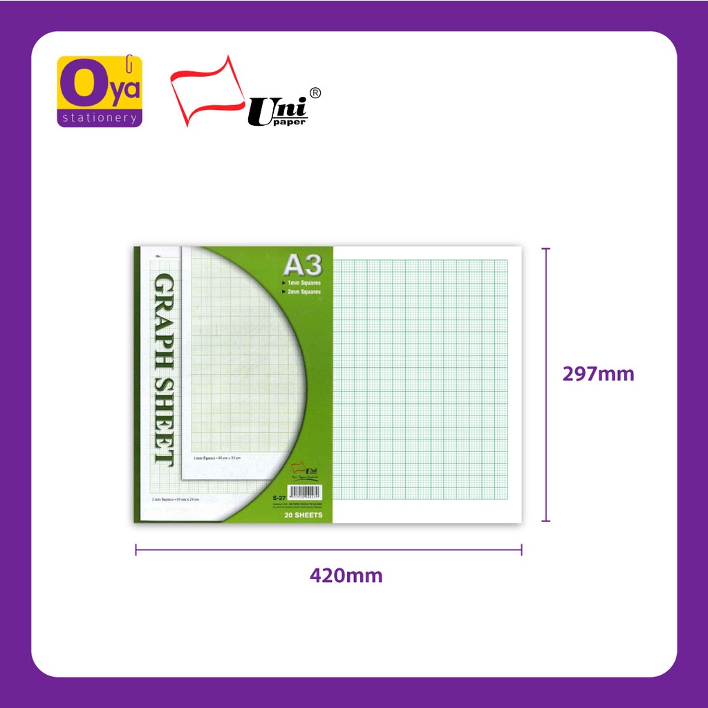 Uni Paper 20 sheets A3 Size 70gsm 1mm and 2mm Square Graph Paper ...