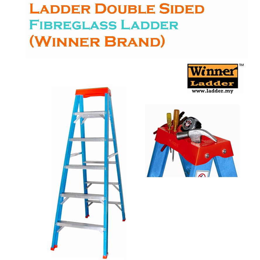 Winner Brand FiberGlass Double Sided Ladder 6 Step / 7 Step | Shopee ...