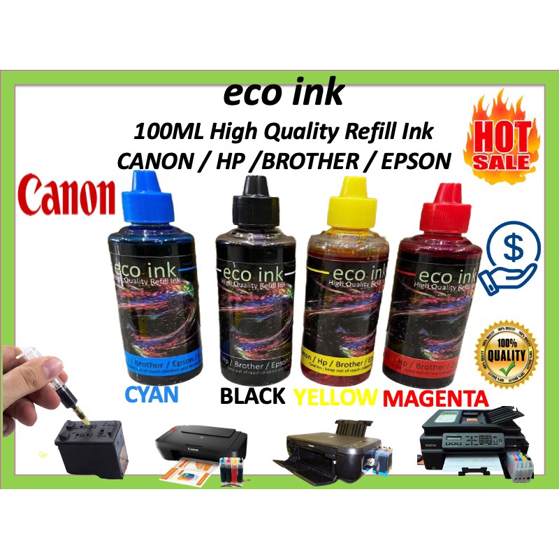 ECO INK 100ml Universal Refill Ink For Canon Cartridges Inkjet Printer ...