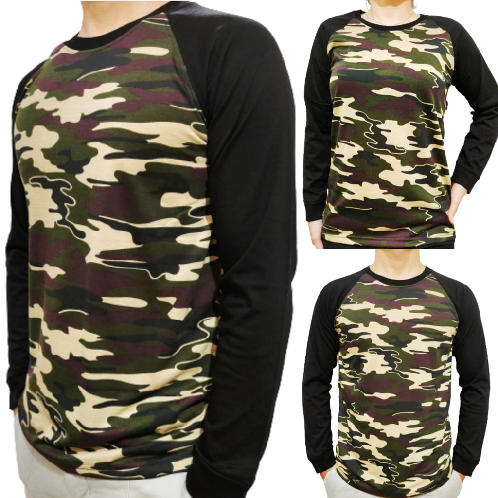 Army Camouflage Raglan T-Shirt Black Long Sleeve ML XL XXL | Shopee ...