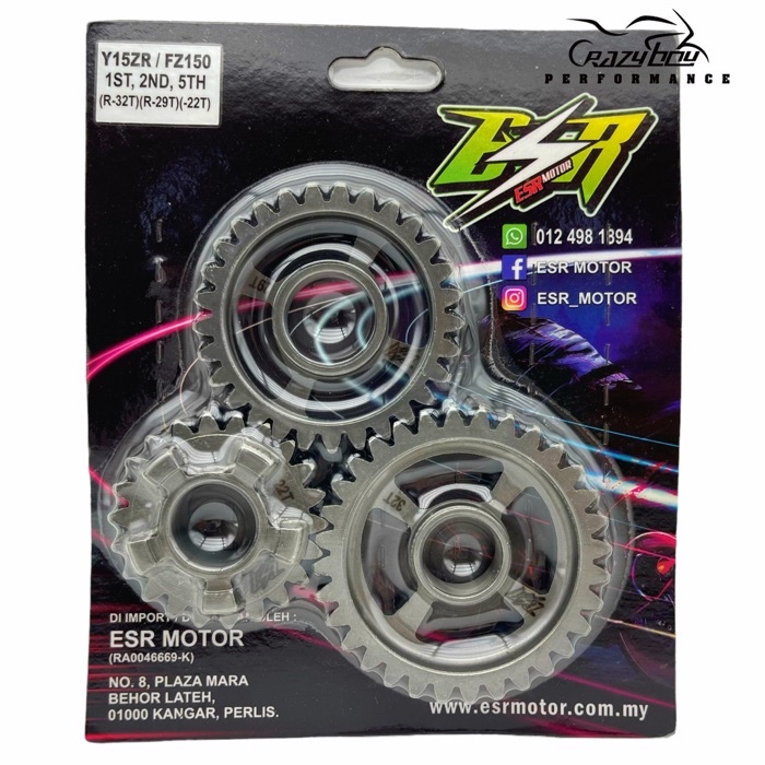 ESR MOTOR 100% ORIGINAL RACING GEAR BOX Y15ZR/LC135 5S/FZ150/W125/WAVE 125 1ST,2ND,5TH (R-32T ...