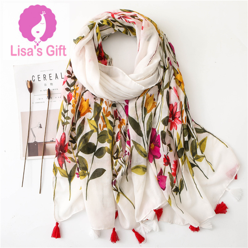 Women fashion cotton shawl flowy floral printed widesshawl corak muslim ...