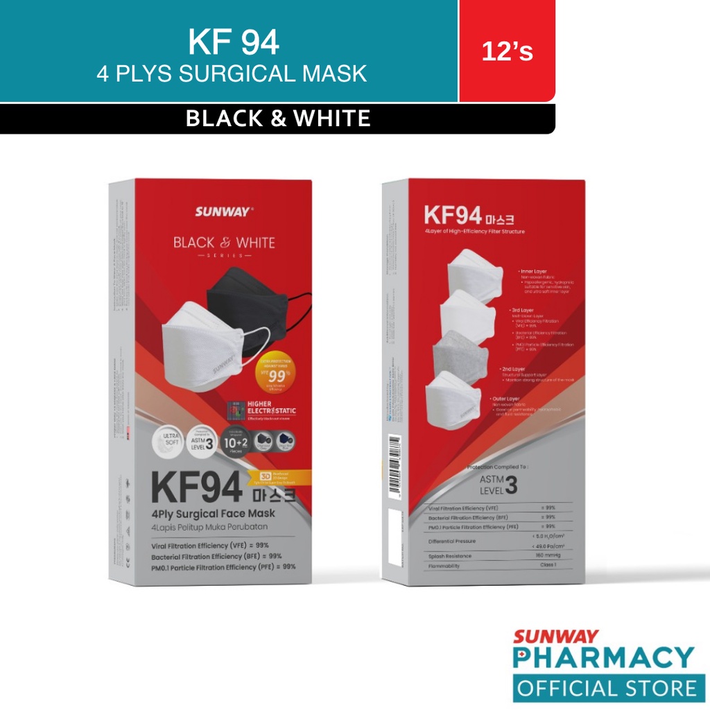 Sunway KF94/4Ply Surgical Face Mask - Black White/Deep Sea/Raya Green ...