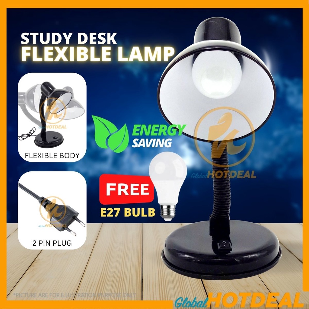 Study Lamp Lampu Meja Belajar Desk Lamp E27 Bulb FREE Bulb Aluminium ...