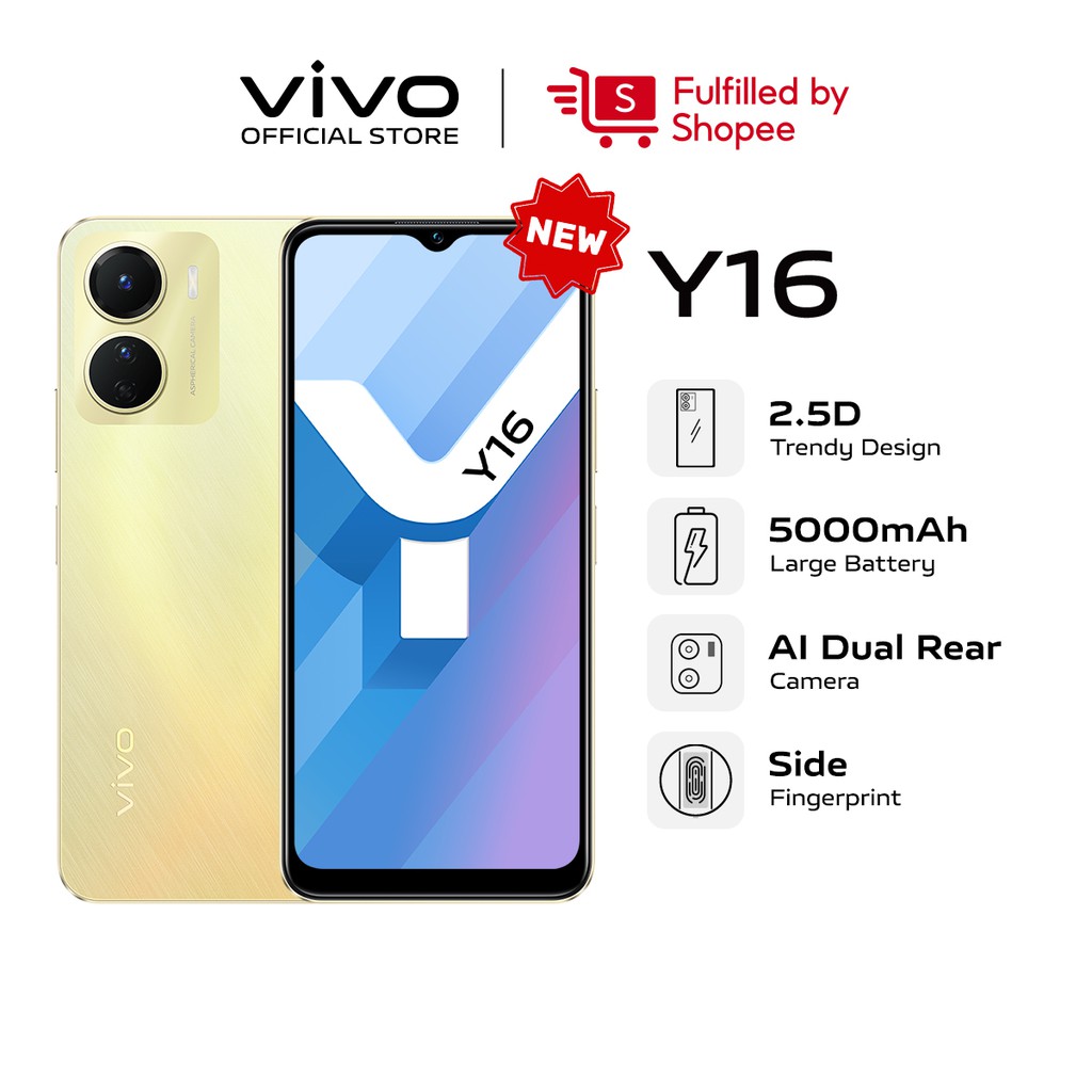 vivo Y16 Smartphone l 2.5D Trendy Design l 5000mAh Large Battery ...