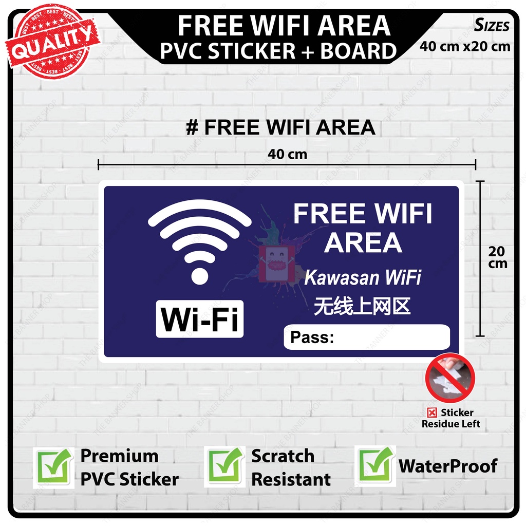 Free Wifi Area Signage, Wifi Signage Sticker ⛔ (Sticker Only / Sticker ...