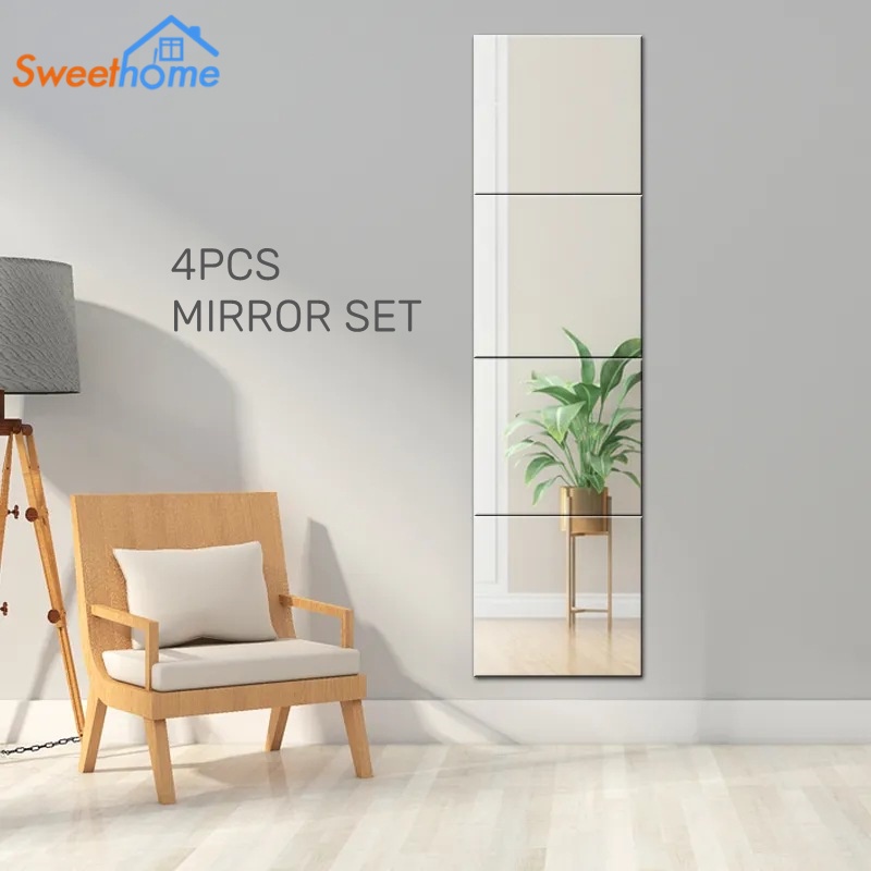 Real Mirror Set Wall Self Adhesive Bathroom Bedroom Dressing Splicing ...