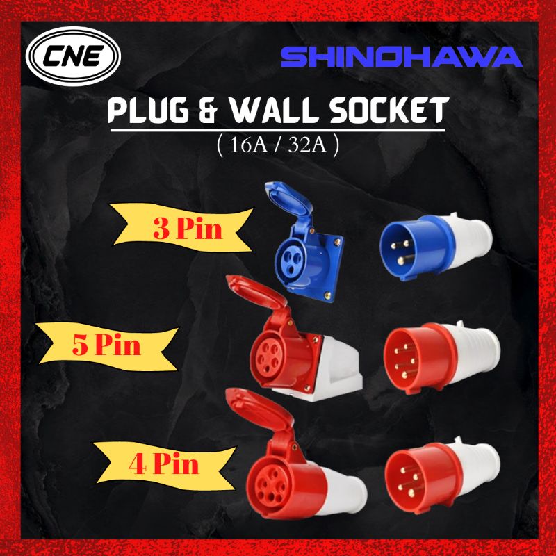 【🔥READY STOCK🔥】SHINOHAWA 16A/32A 3P/4P/5P IP44 Wall Socket Outlet / Plug Male / Female ...