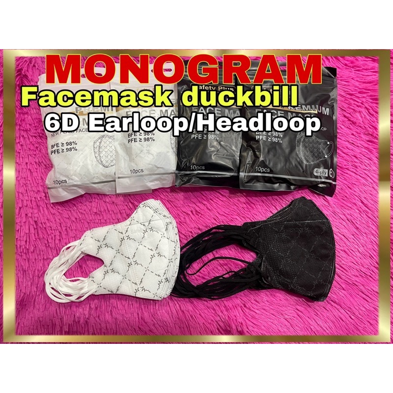 MONOGRAM Facemask Duckbill Adult 6D | Earloop&Headloop | 4 Layer ...