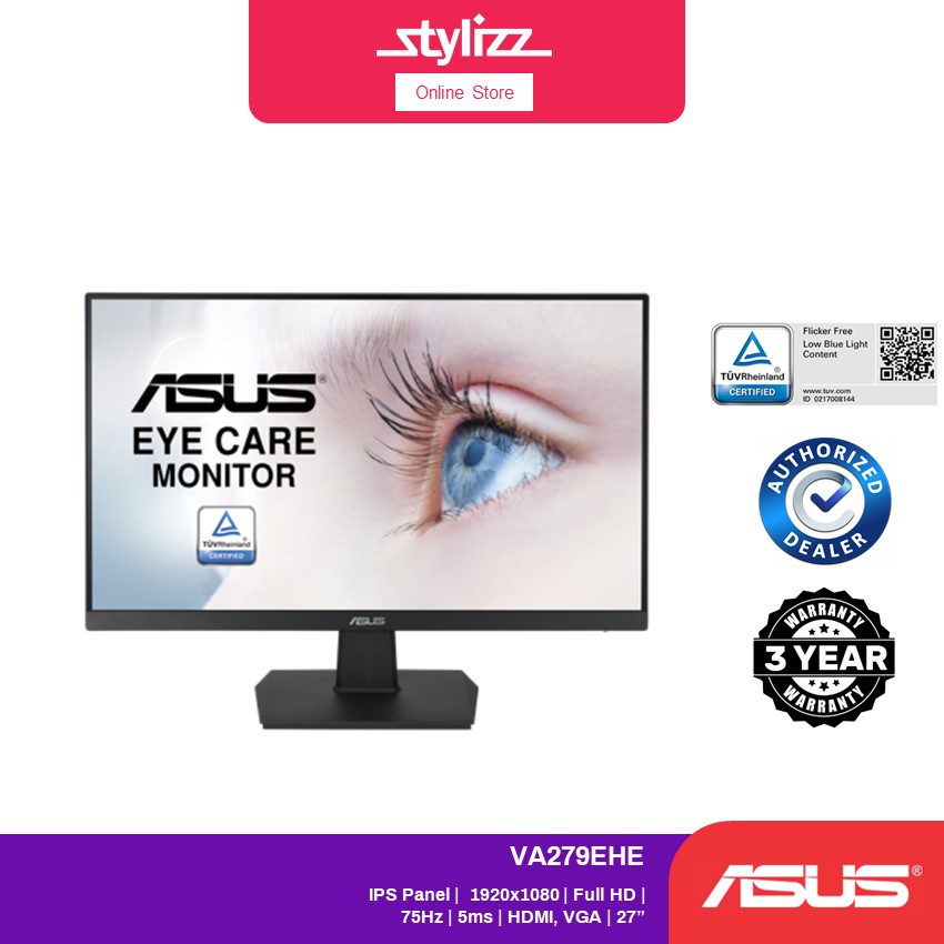 ASUS VA27EHE Eye Care Monitor – 27 inch, Full HD, IPS, Frameless, 75Hz ...