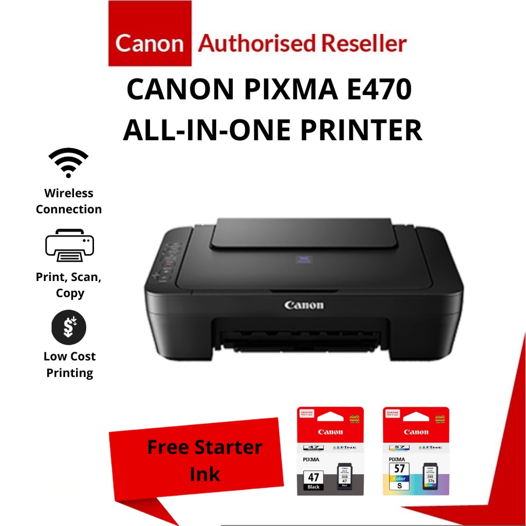 Canon PIXMA E470 Ink Efficient E Series WiFi Wireless Printer Print ...