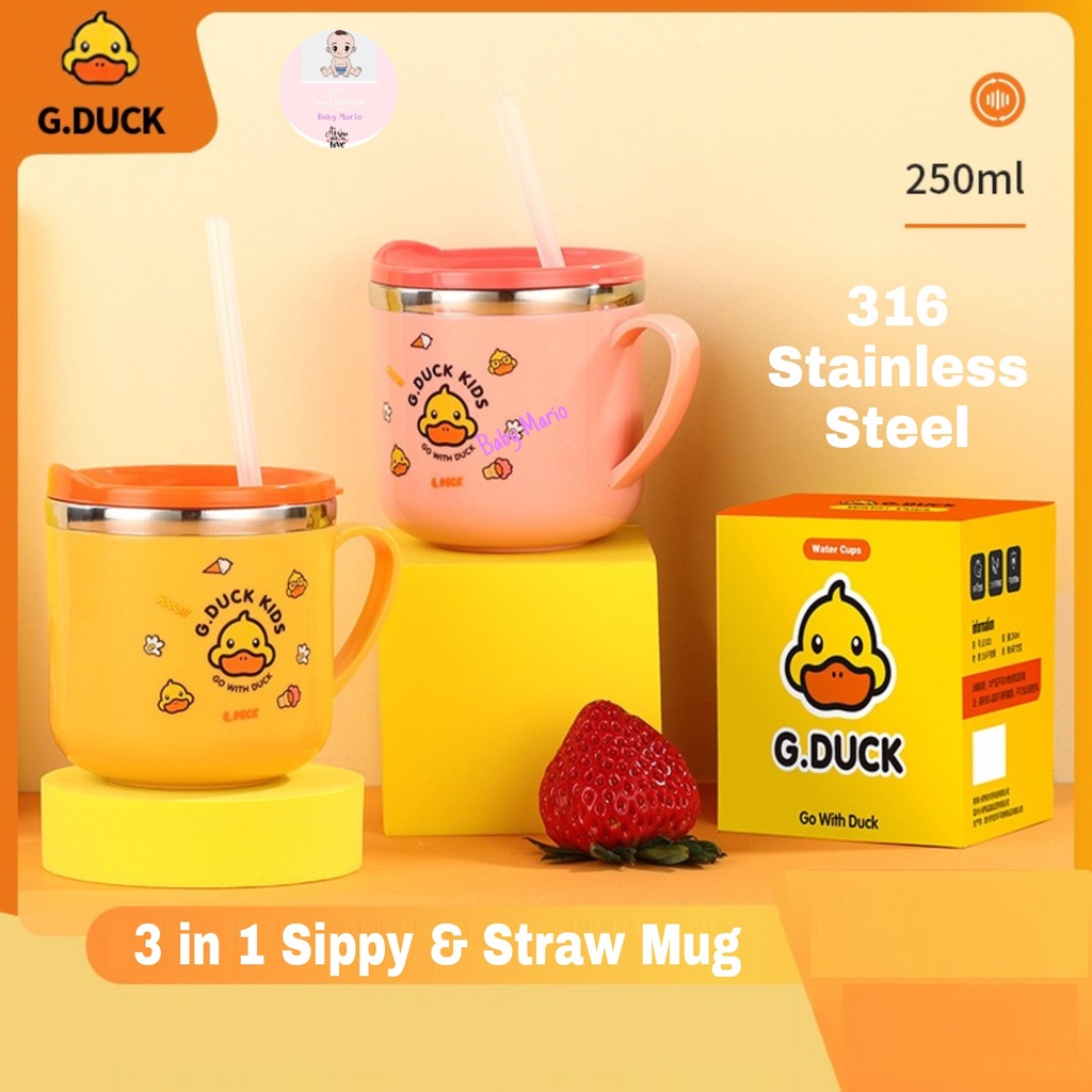 G.Duck 316 Stainless Steel Milk Cup with Straw 250ml / Training Cup ...