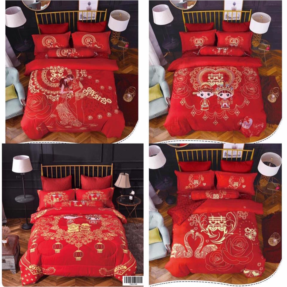 Chinese Design Wedding Bedsheet Red Queen King 5in1 With Comforter Set ...