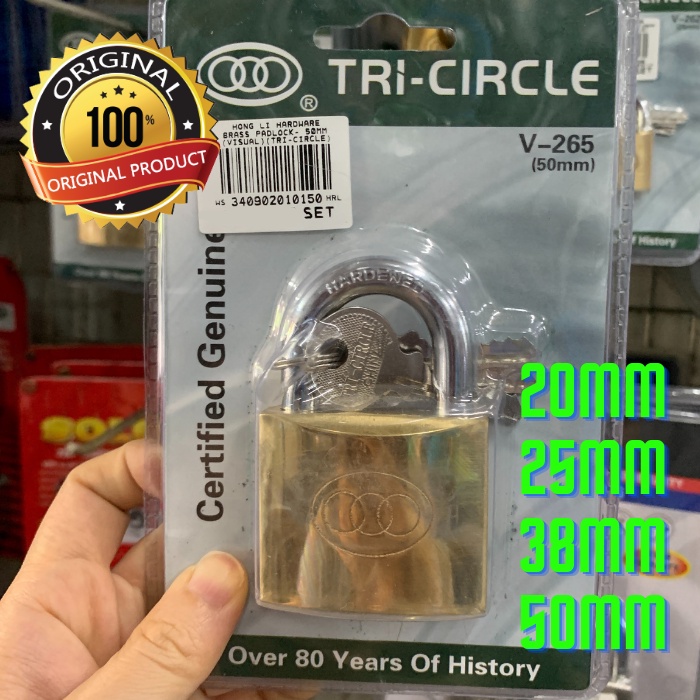 [Xhome] 100% Original TRI-CIRCLE Padlock, 80 Years Old Premium Brand ...