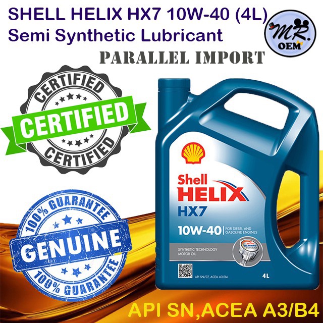 MR OEM SHELL HELIX HX7 10W-40 (4L) Semi Synthetic Lubricant Engine Oil ...