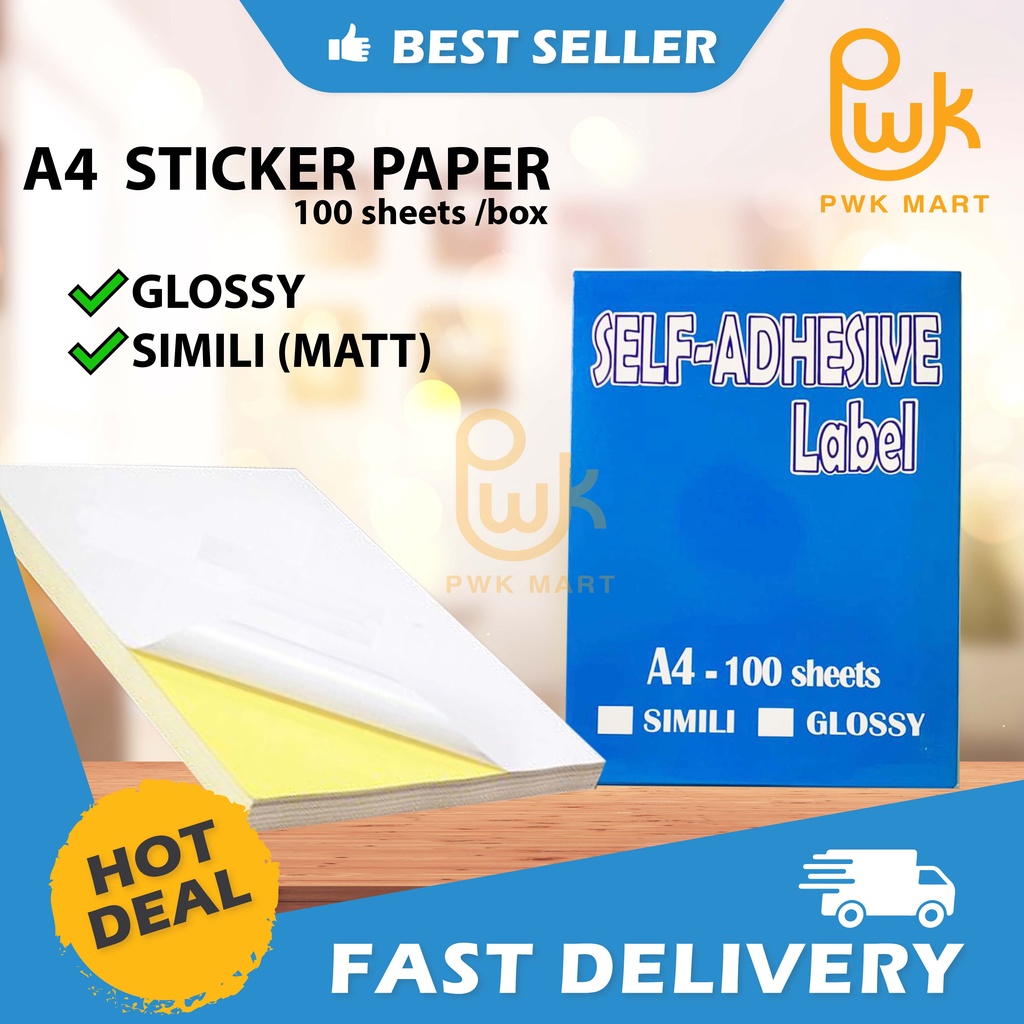 A4 STICKER PAPER 100's /Box (GLOSSY/MIRRORKOTE OR SIMILI/MATTE) For ...
