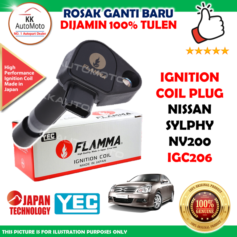 1 Biji - Nissan Sylphy NV200 - Flamma Ignition Coil Plug Japan - IGC206 ...