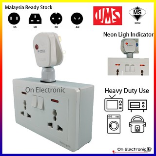 UMS Plug Top Heavy Duty 3500 Watt Multi 2 Ways 2 Gang Switch Socket T ...