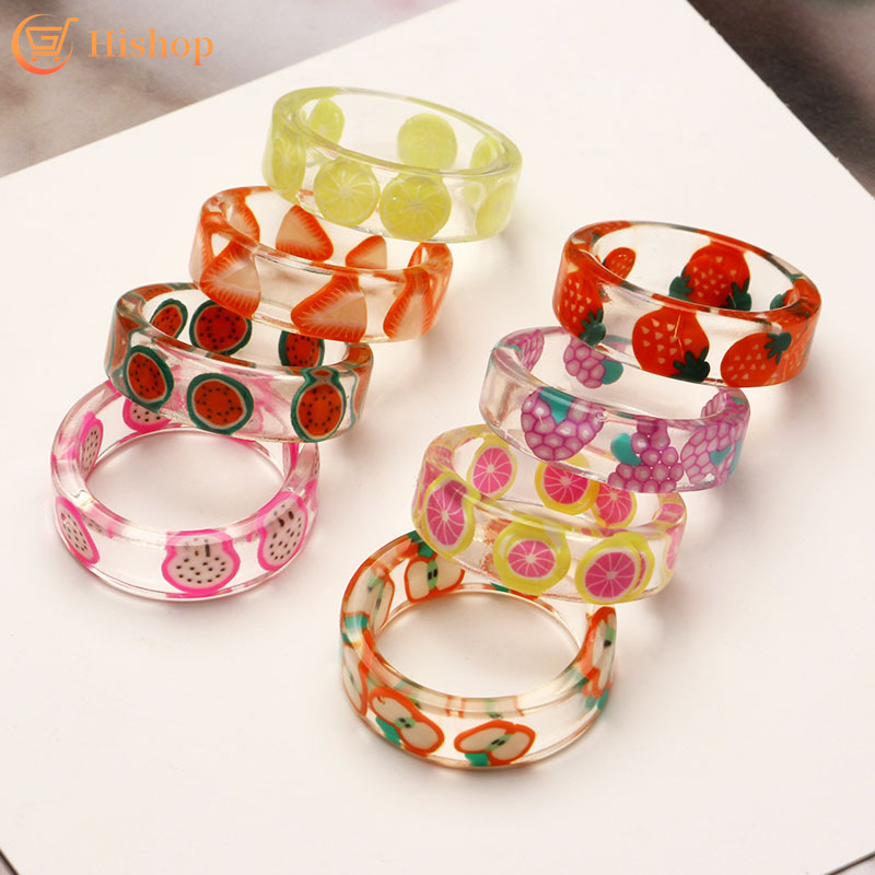 Cute Transparent Resin Ring Fruits Women Jewelry Fashion Accessories ...