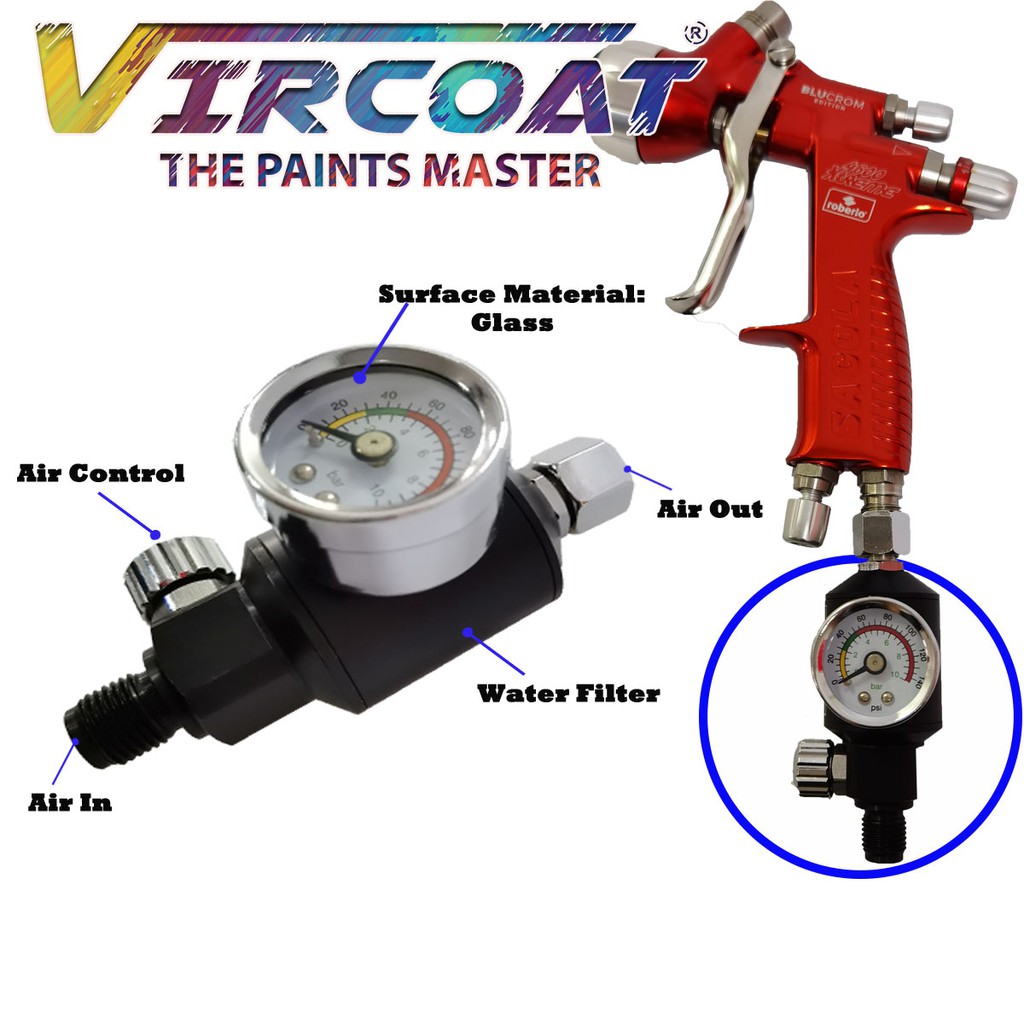 Air Pressure Regulator Gauge Spray Gun & Filter/ Mini 2 in 1 Regulating ...