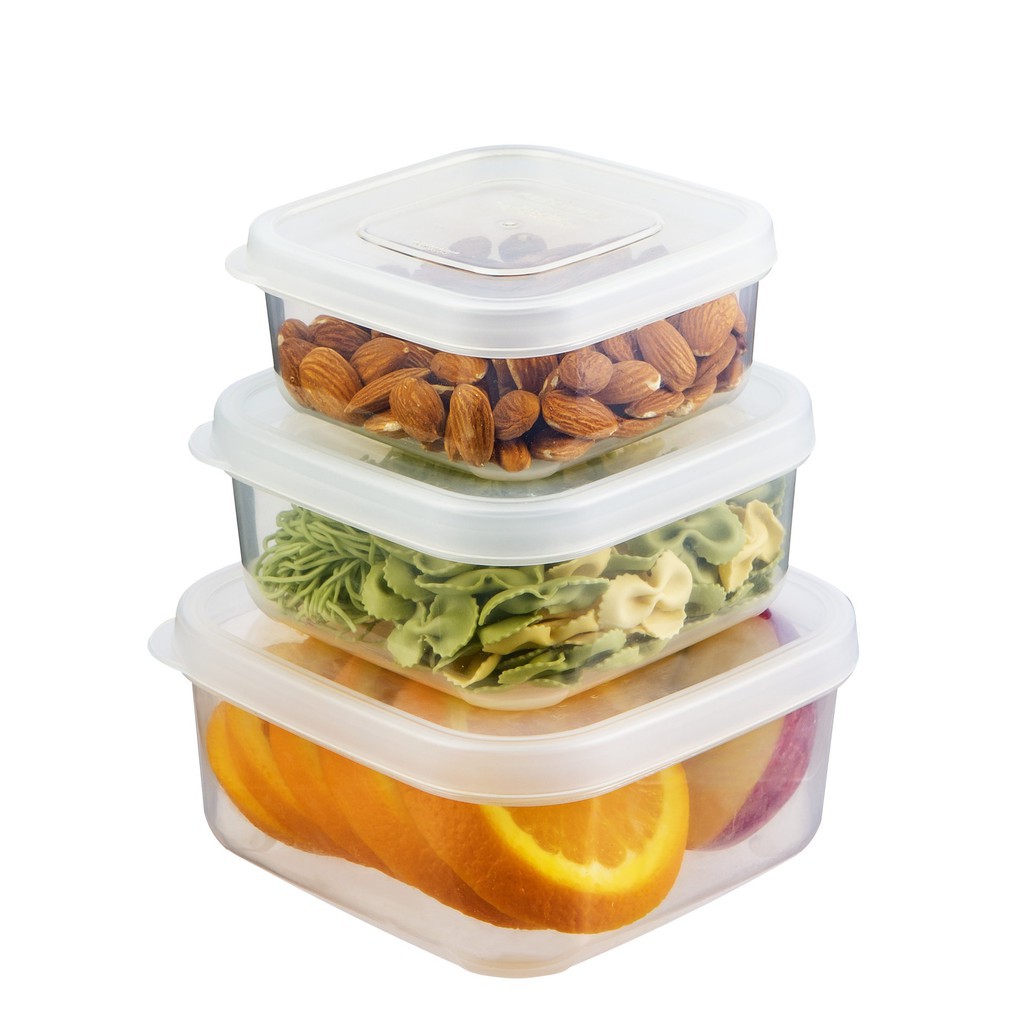 Set of 3 Inochi square plastic food containers (500-1000-2000ml ...