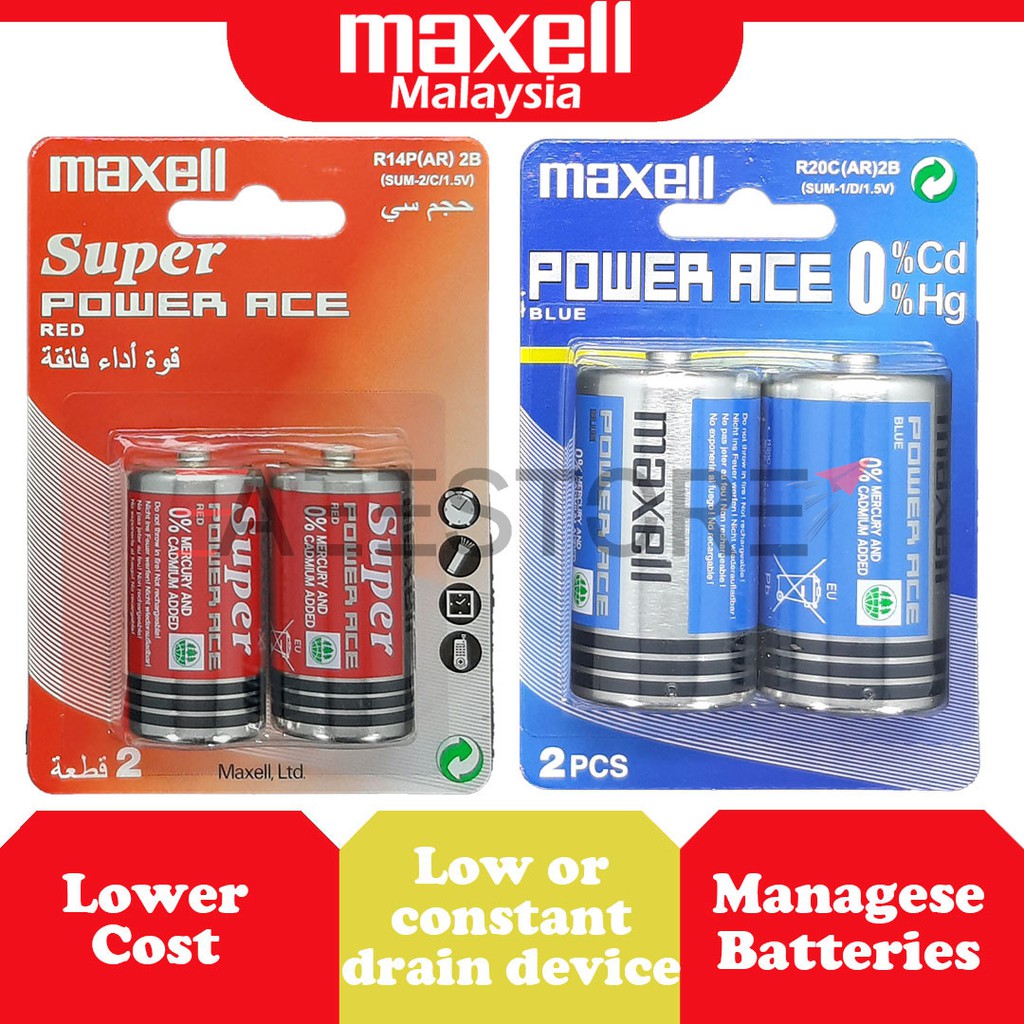 (Original) Maxell R14 / R20 Heavy Duty Super Power Ace C / D Size Battery (2pcs) | Shopee Malaysia