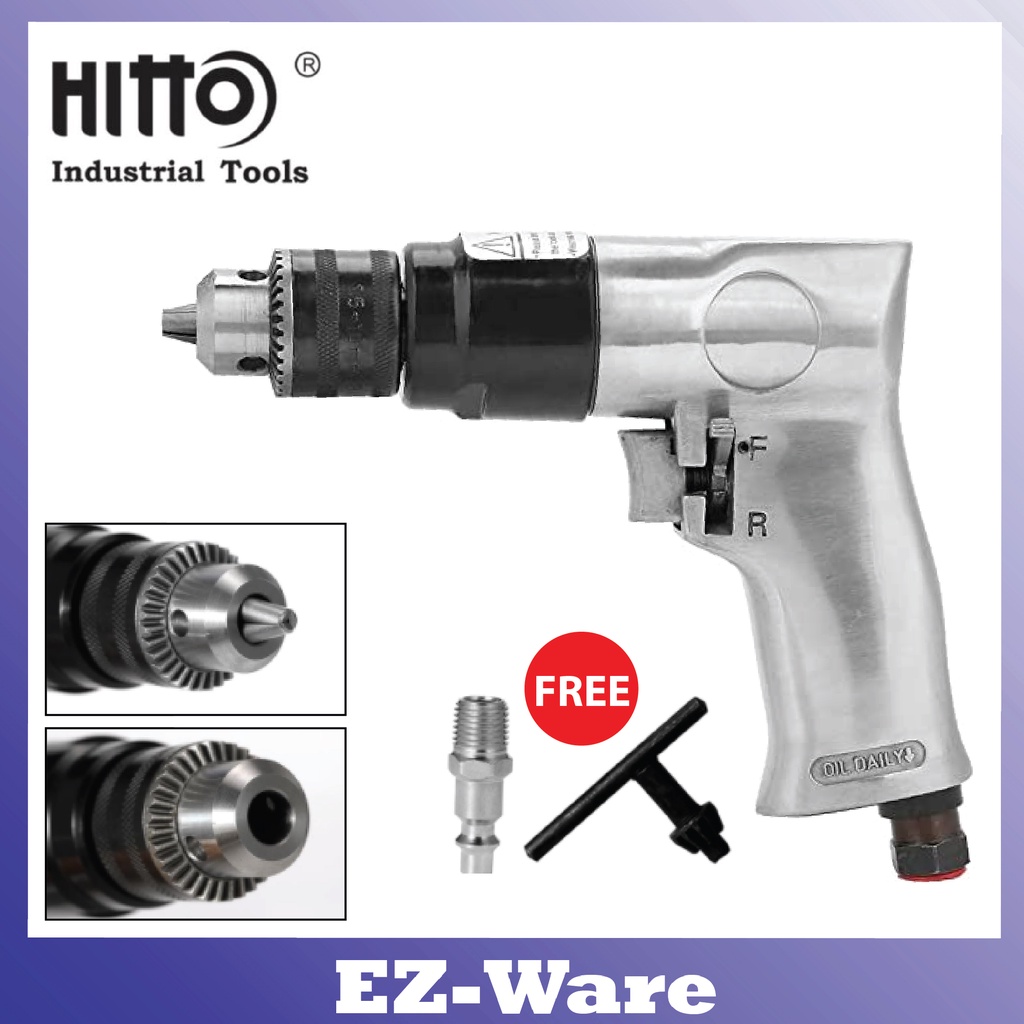 HITTO 3/8 inch (10mm) Heavy Duty Reversible Air Drill 3/8" High-speed ...