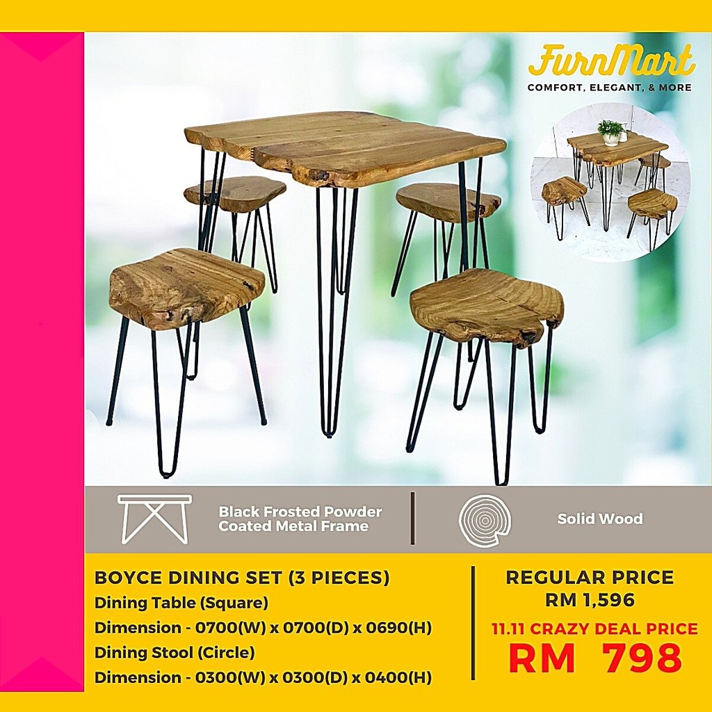 FURNMART Boyce Natural Solid Wood Dining Table & Chair Set (1+4 ...