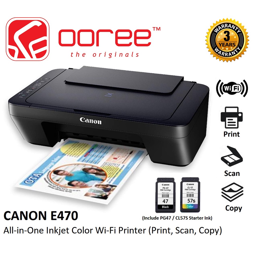 CANON PIXMA E470 INKJET COLOUR PRINTER, PRINT SCAN COPY WIFI ALL IN ONE ...