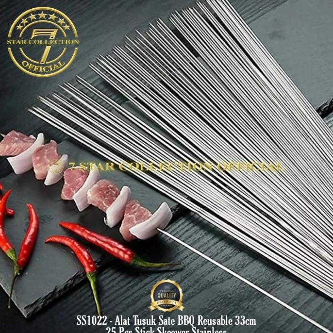 Ss1022 - Reusable BBQ Skewers 33cm 25 Pcs Stainless Skewer | Shopee ...